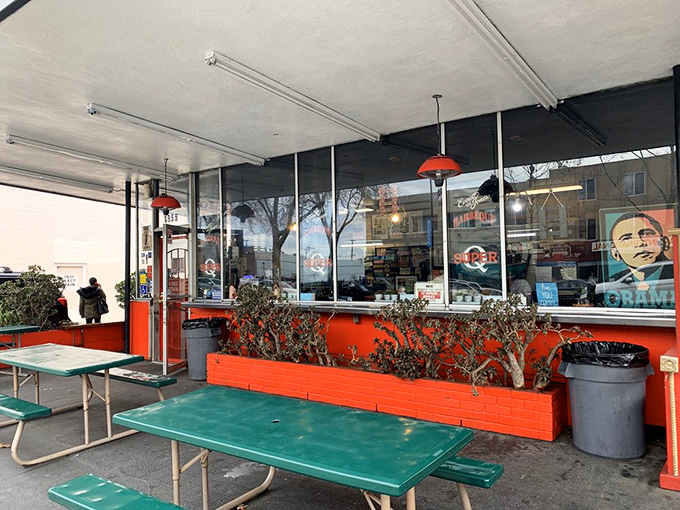 Outdoor seating where the only appropriate conversation topics are how good the food is and when you're coming back.