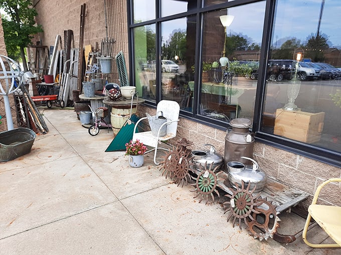 The treasure hunt continues outside with garden implements and architectural salvage that add instant character to any landscape.