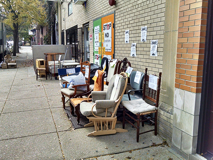 The sidewalk overflow&mdash;where larger treasures sunbathe while waiting for someone to recognize their potential and take them home.