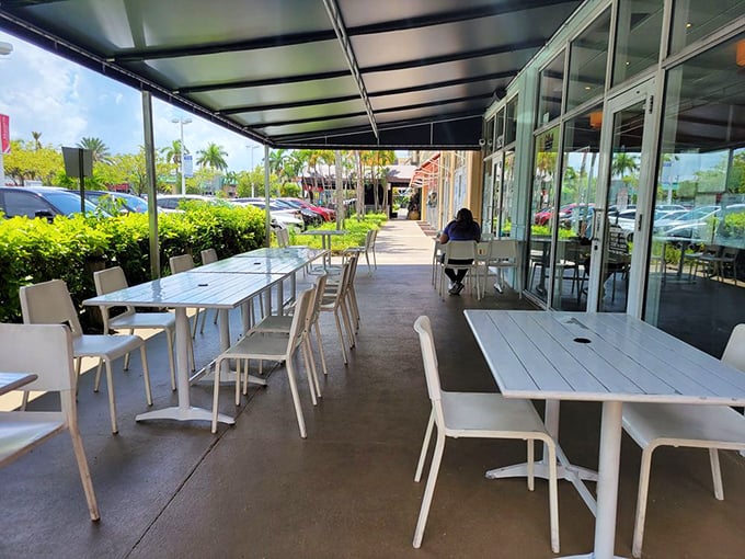 Outdoor seating that lets you enjoy Florida's perfect weather days while contemplating a second slice of key lime pie.