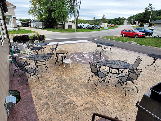 Al fresco dining, Wisconsin-style. These patio tables have witnessed countless first bites of cheesecake and the inevitable "you've got to try this" that follows.