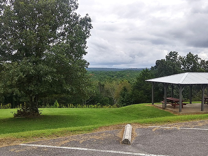 Even the parking areas come with a view at Cloudland Canyon. That picnic shelter has hosted more memorable family meals than many five-star restaurants.