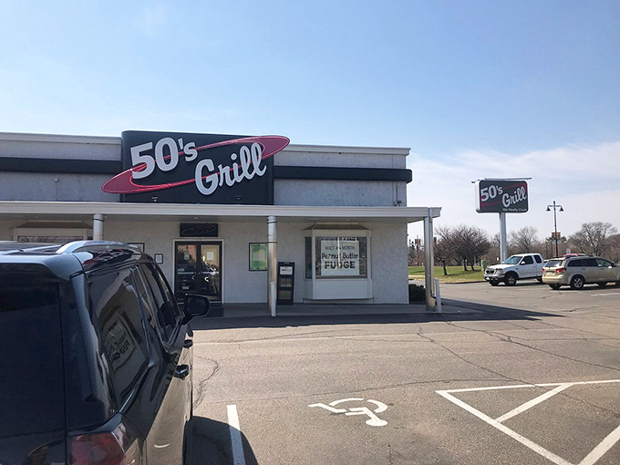 Even the parking lot feels nostalgic, as if your car might transform into a '57 Chevy just by being here. Minnesota weather changes, but 50's Grill remains constant.