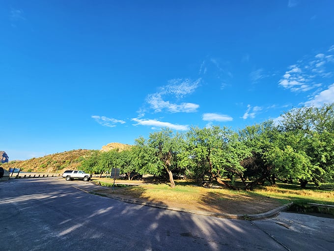 The unassuming gateway to aquatic bliss. Where ordinary parking spots transform into launching points for extraordinary desert adventures.