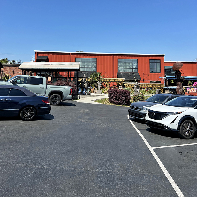 Even the parking lot hints at the treasures within&mdash;the red building standing like a culinary lighthouse guiding hungry travelers to flavorful shores.