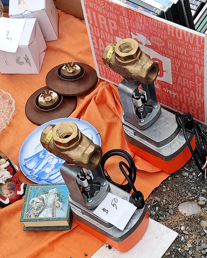Industrial art masquerading as plumbing supplies. These brass valves and fittings could fix your sink or become the centerpiece of your steampunk collection.