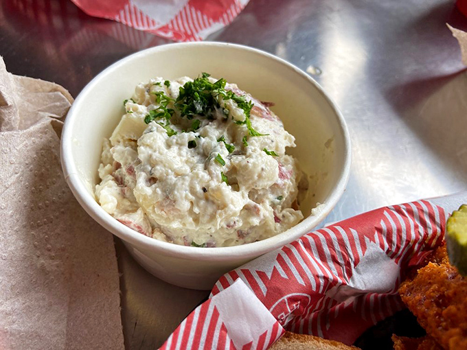 Potato salad that doesn't come from a plastic tub at the supermarket. This is the real deal&mdash;chunky, fresh, and made with actual human hands.