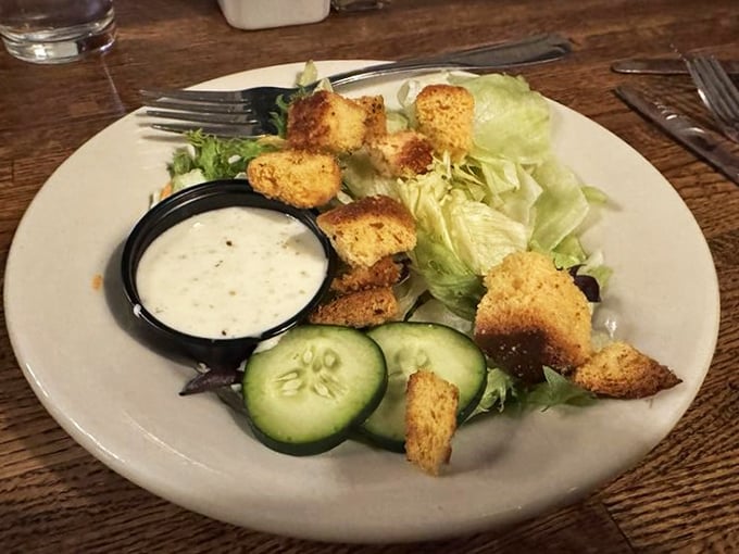A classic house salad with homemade croutons &ndash; the opening act that knows its role is to warm up your appetite without stealing the spotlight.