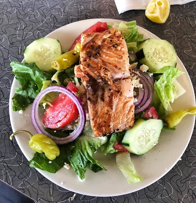 A salmon salad that proves diners can do "light" without sacrificing flavor&mdash;the compromise that doesn't feel like one.