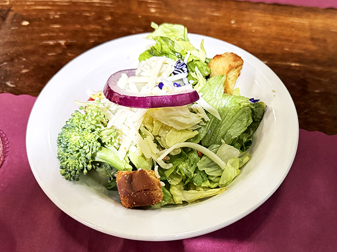 A garden salad that doesn't apologize for being exactly what it claims to be. Fresh, crisp, and mercifully free of pretentious microgreens.
