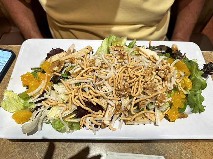 A salad that doesn't apologize for being a salad. Fresh, crunchy, and substantial enough to hold its own on a menu dominated by meat.