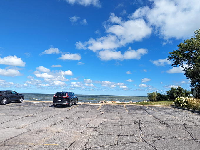 The view from Jolly Rogers' parking area reminds you that Lake Erie isn't just a pretty backdrop&mdash;it's the source of your lunch.