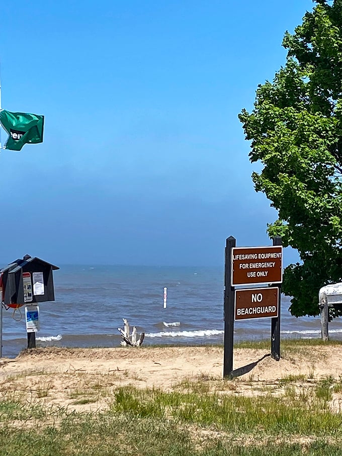 Warning signs remind visitors that Lake Superior's beauty comes with power&mdash;respect the water that has shaped this magnificent shoreline.