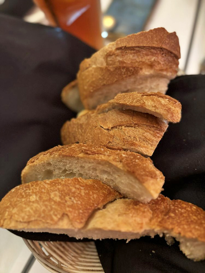 Sourdough bread with a crust that sings when you break it. The perfect tool for soaking up every last drop of steak juice.