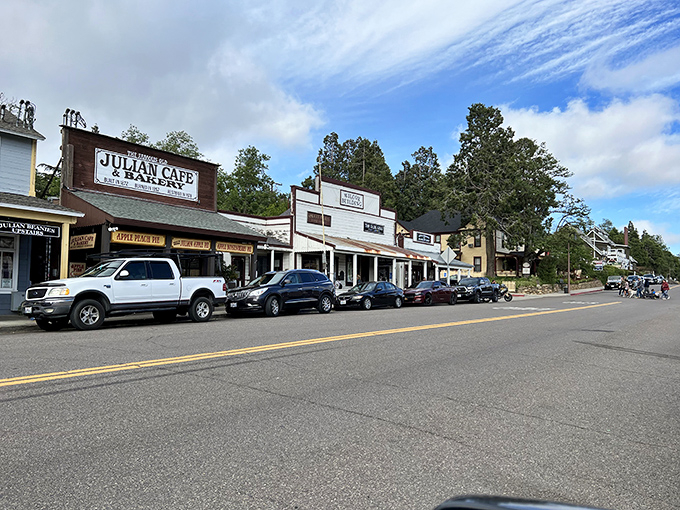 This street view captures the essence of California's best-kept mountain secret perfectly.