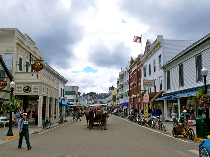 Main Street's horse-and-carriage traffic moves at the perfect pace for noticing details you'd miss if you were zooming by in a car.