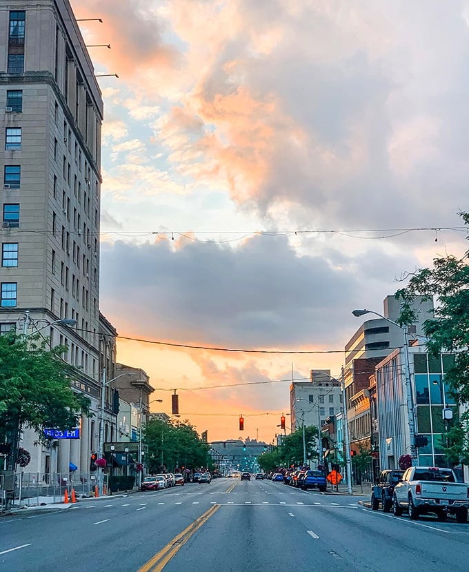 Winchester Avenue at sunset showcases Ashland's gentle beauty. Golden hour transforms an ordinary street into something worthy of a postcard.