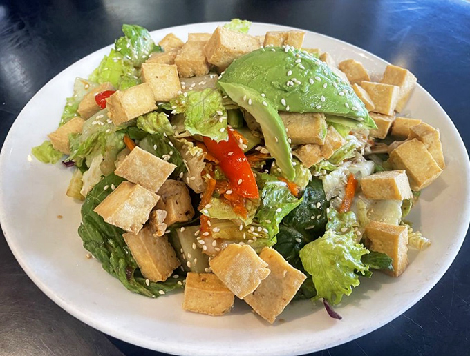 A tofu salad that could convert even the most dedicated carnivore. Those avocado slices are practically California's official state treasure.