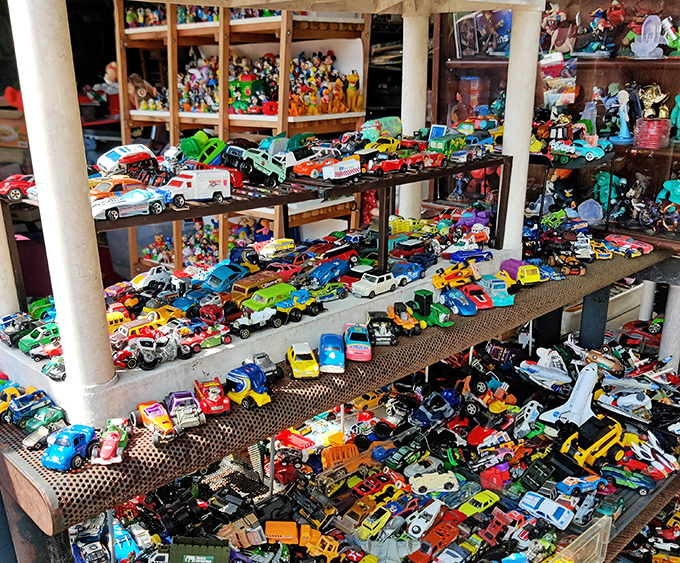 Toy car heaven where childhood dreams park by the hundreds. Even adults find themselves saying, "I had that one!"