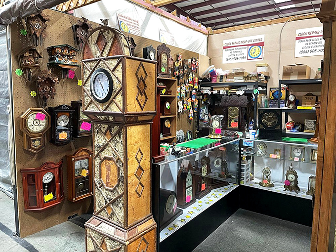 Time literally stands still in this booth filled with vintage clocks and timepieces, each with its own history and distinctive tick-tock personality.