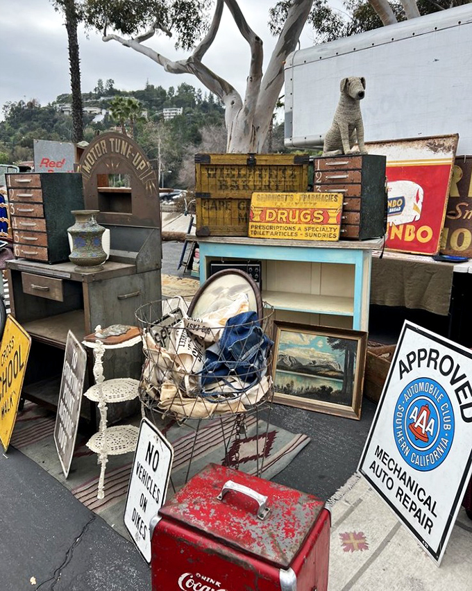 Vintage signs and Americana that transform any space from "nice place" to "conversation starter." That wire dog has seen some things!