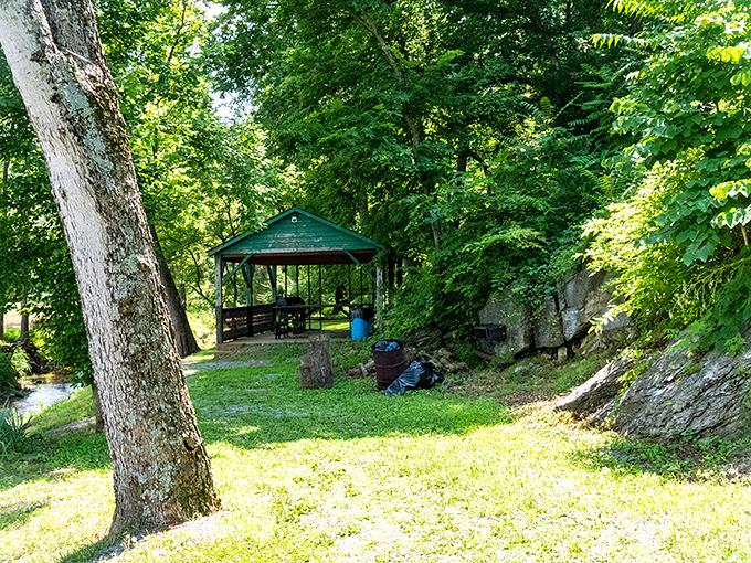 The shaded picnic pavilion offers a perfect spot to decompress after your subterranean adventure and compare cave formation photos.