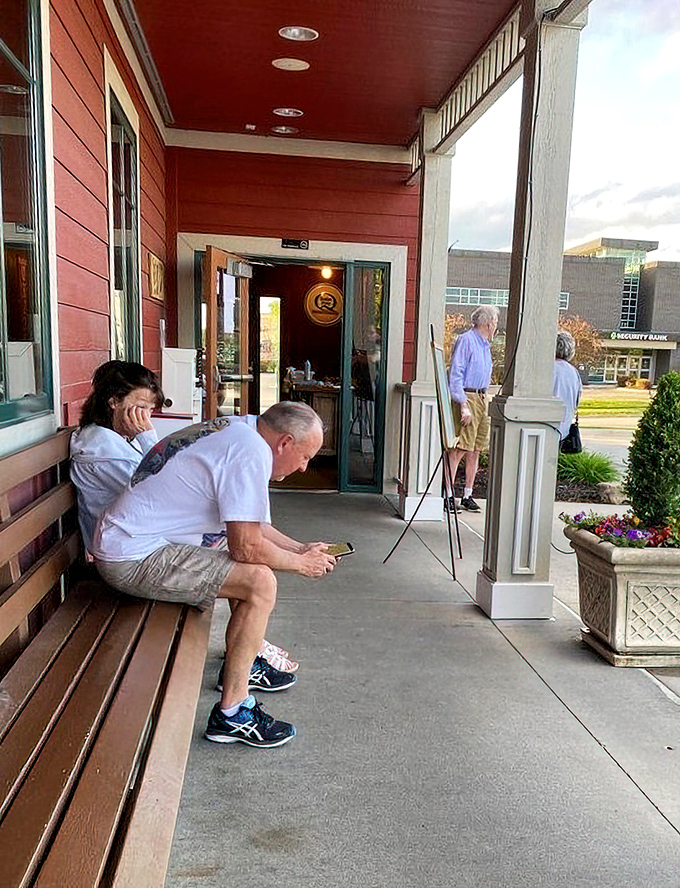 The wait for a table becomes part of the experience, with a covered porch where anticipation builds and the aroma of breakfast classics teases your senses.