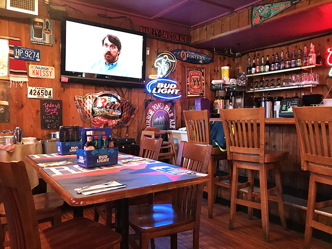 The walls speak volumes about Szabo's character &ndash; license plates, neon signs, and memorabilia create an atmosphere that's equal parts museum and tavern.