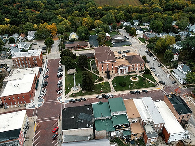 From above, Mount Carroll reveals its perfect proportions&mdash;a courthouse square surrounded by history, with rolling hills cradling it all in green embrace.