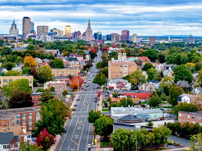 This aerial view reveals Meriden's perfect positioning&mdash;close enough to Connecticut's urban centers while maintaining its small-town affordability.