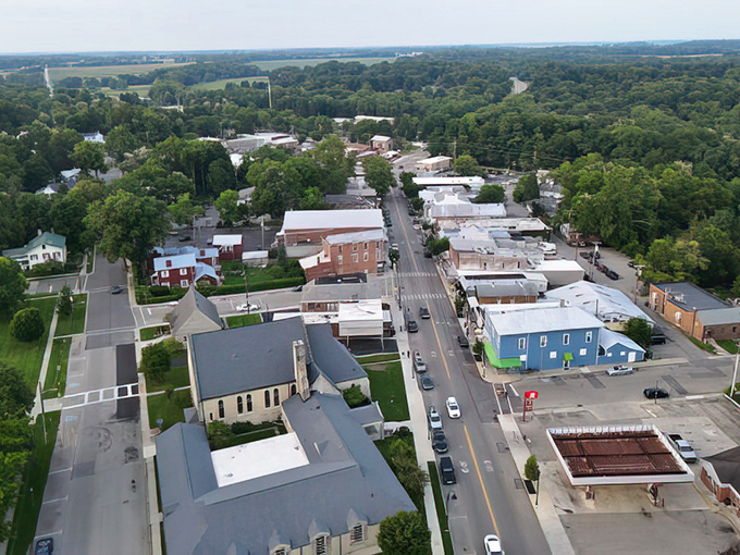From above, Yellow Springs reveals itself as an island of civilization nestled within a sea of green&mdash;small in size but mighty in character.