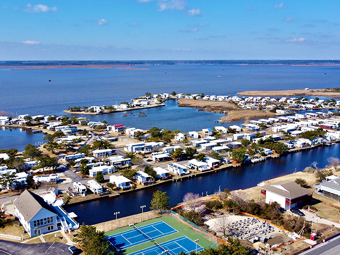 The perfect blend of land and water from above. Sandbridge's waterways and channels create a living map of coastal contentment.