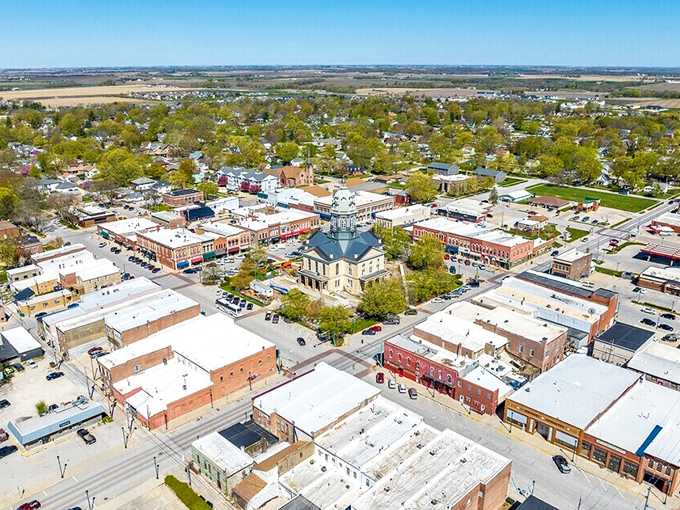 From above, Winterset reveals its perfect symmetry&mdash;a courthouse crowned with a dome, surrounded by a town that radiates outward like a community compass.