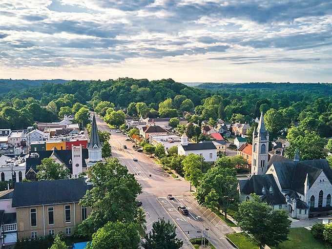 From above, Granville reveals itself as a perfect grid of history nestled in Ohio's verdant landscape.