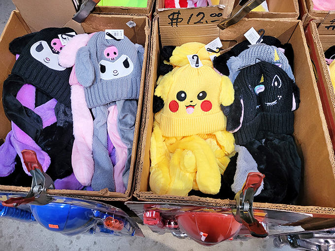 Character hats with dangling paws bring childhood favorites to life, proving that at the Barnyard, even grown-ups can find their inner kid again.