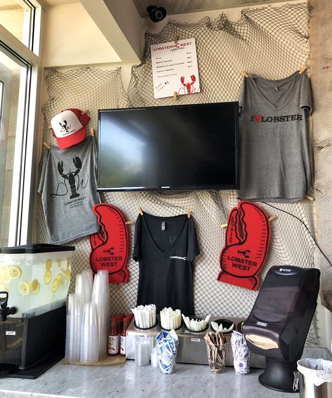 Fishing nets display Lobster West's branded gear&mdash;proof that when you've created something truly special, people want to wear the t-shirt. The ultimate souvenir for seafood aficionados.