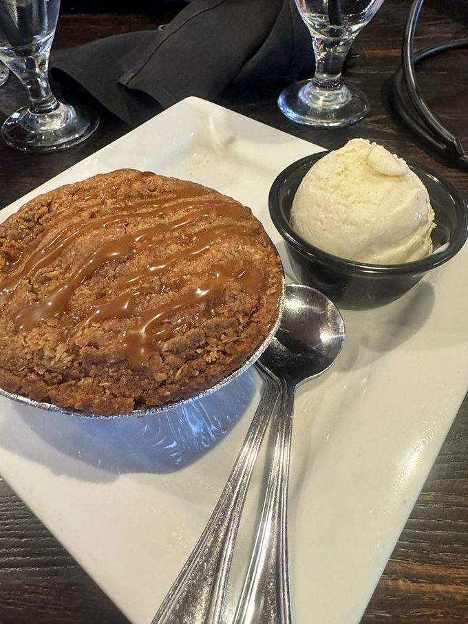 Apple pie that honors Oak Glen's orchard heritage &ndash; warm, crumbly, and demanding to meet its soulmate: vanilla ice cream.