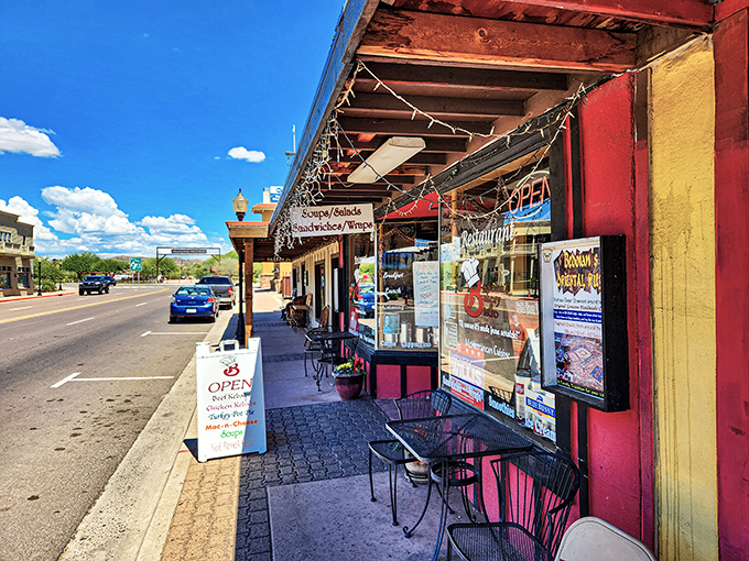 Colorful storefronts invite sidewalk dining where the people-watching is as satisfying as the menu&mdash;desert air makes everything taste better.