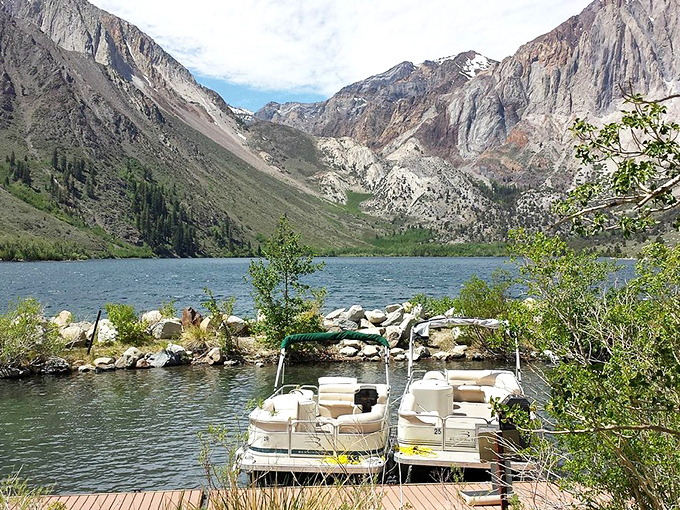 Ready for lake adventures: Pontoon boats wait at the dock, promising lazy summer days exploring hidden coves and fishing secret spots.