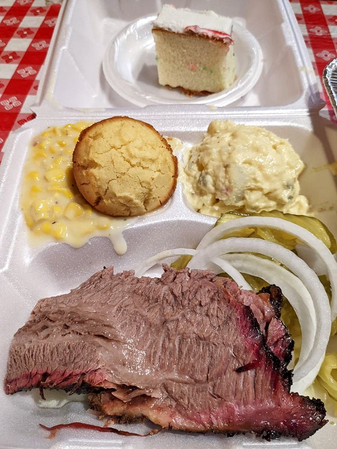 This isn't just lunch&mdash;it's edible history. The cornbread, potato salad, and brisket form a trinity as sacred to Texans as the Alamo.