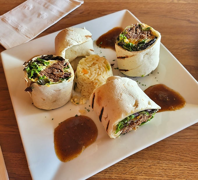 Steak wraps arranged with the precision of a small art installation. Proof that not everything delicious at a steakhouse has to involve a knife and fork.