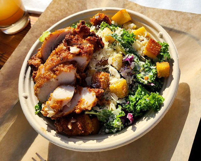 A bowl that understands balance &ndash; crispy chicken for the soul, fresh vegetables for the conscience, and enough flavor to make both happy.