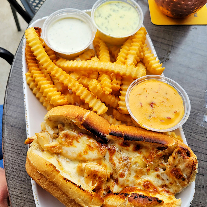 The sandwich that launched a thousand napkins. Those fries aren't just sides&mdash;they're dipping vehicles for that trio of sauces.