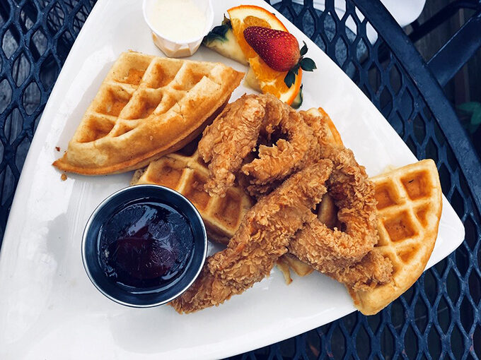 Chicken and waffles: where crispy meets fluffy, sweet meets savory, and breakfast meets lunch in a dish that defies both time and restraint.