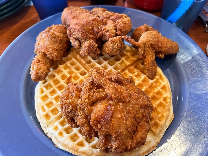Chicken and waffles: The breakfast-lunch alliance that proves some of history's greatest partnerships didn't require formal treaties—just maple syrup.