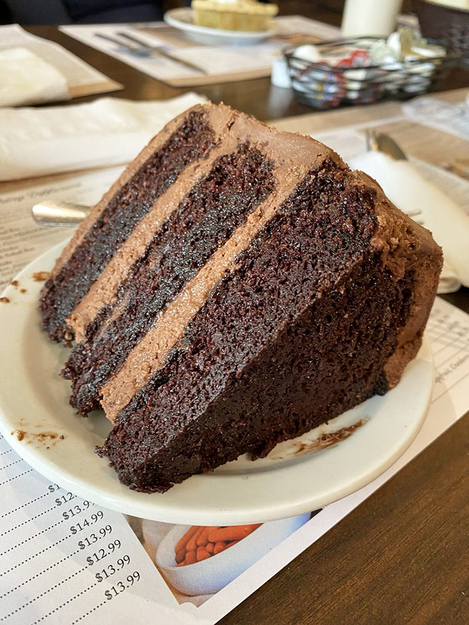 A chocolate cake so rich it should have its own tax bracket. Those layers aren't just cake and frosting&mdash;they're tiers of happiness waiting to be devoured.
