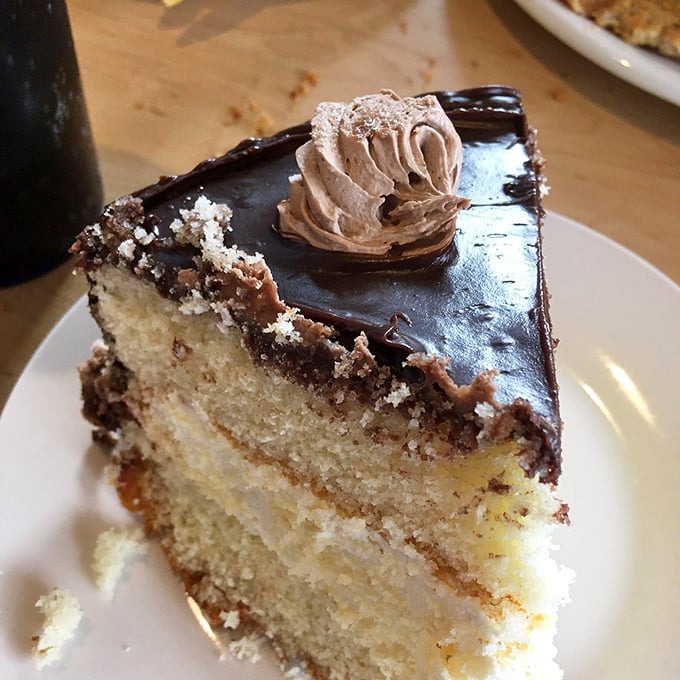 Chocolate cake that doesn't need a fancy French name to prove its worth. Three layers of "I'll-just-have-one-more-bite" temptation.