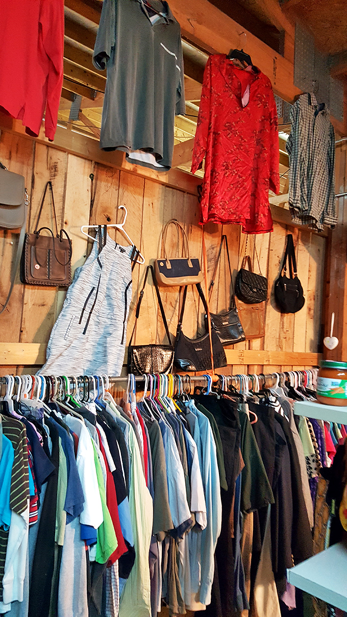 The clothing section: where yesterday's fashion becomes tomorrow's vintage statement piece, all hanging patiently for their second act.