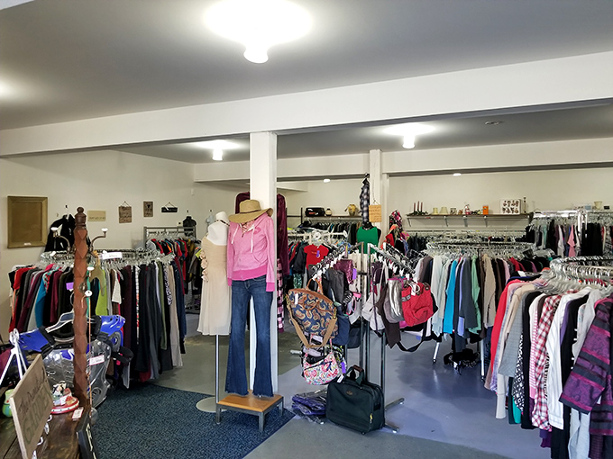 The clothing department's mannequin sporting wide-leg jeans proves that fashion comes full circle&mdash;and you can catch the return at consignment prices.