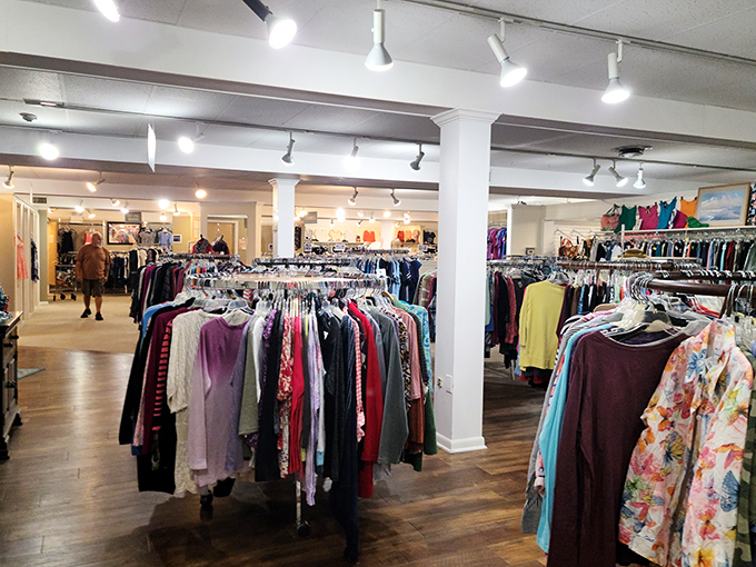 The clothing section stretches as far as the eye can see—racks upon racks of possibilities for refreshing your wardrobe without refreshing your debt.